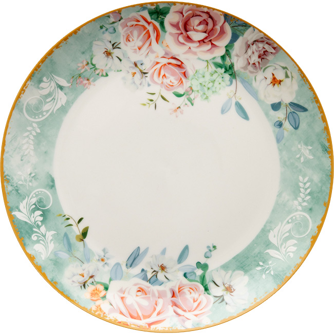 Green Floral Dinner Plate, Set Of 4 - Binuns