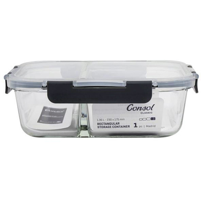 Madrid 2 Division Glass Storage Container, 1.36L - Binuns