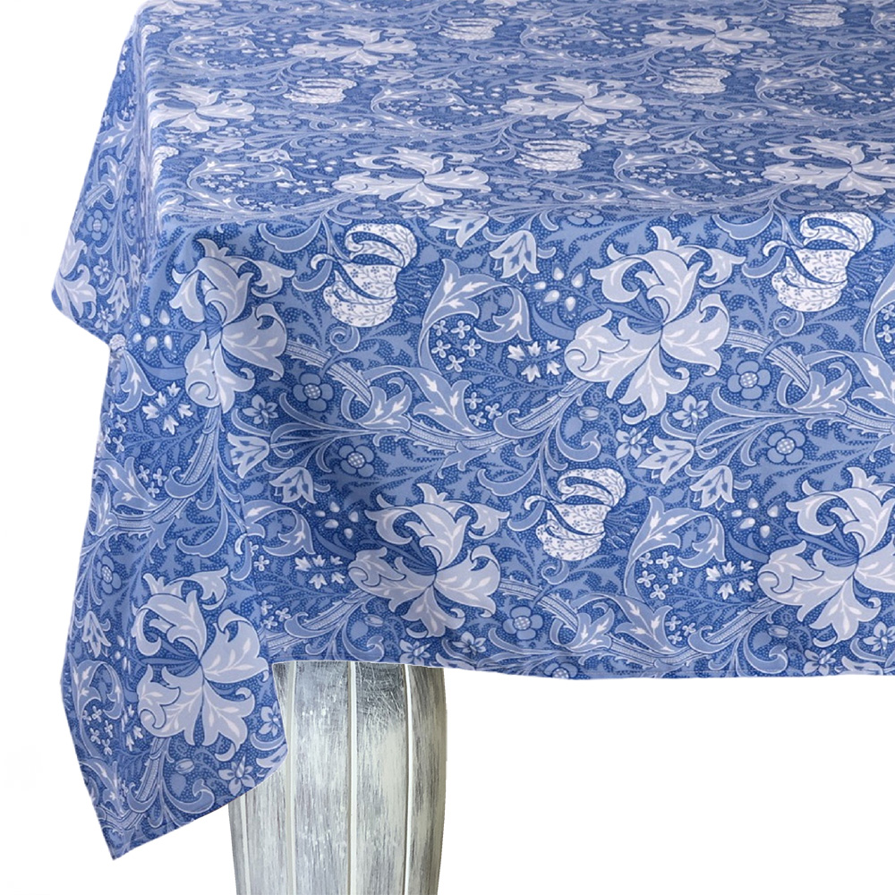 William Morris Golden Lily Blue Round Tablecloth, 6 Seater - Binuns South Africa